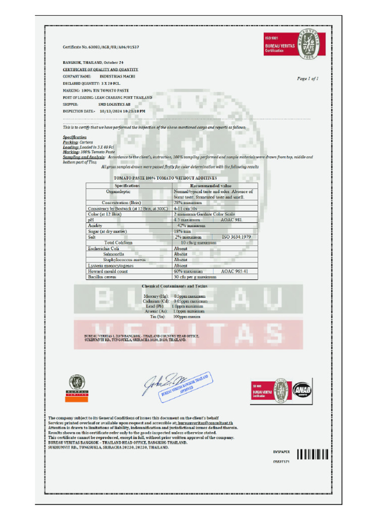 Burea Veritas Certifi CUBA | PDF