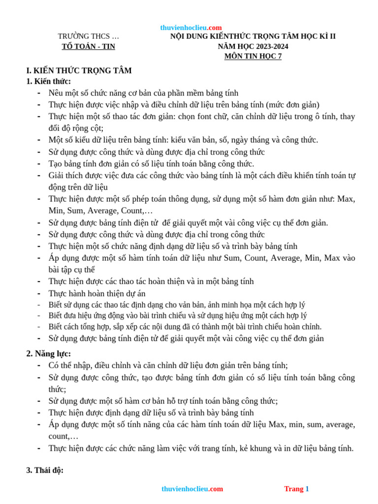 De Cuong On Tap HK2 Tin 7 KNTT 23 24 | PDF