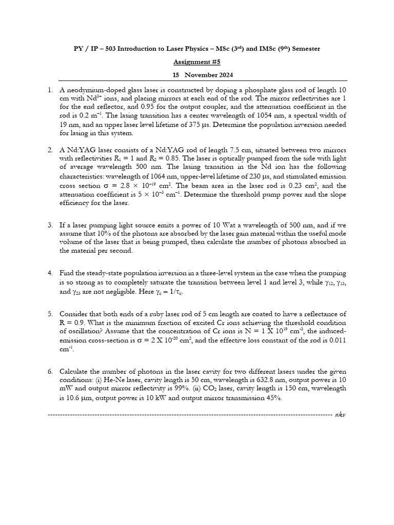 Assignment-5 | PDF | Laser | Photonics
