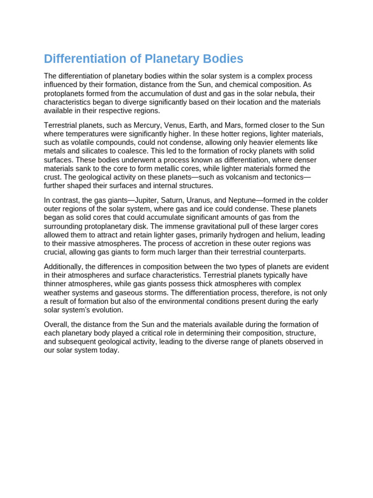 Differentiation of Planetary Bodies | PDF | Science & Mathematics