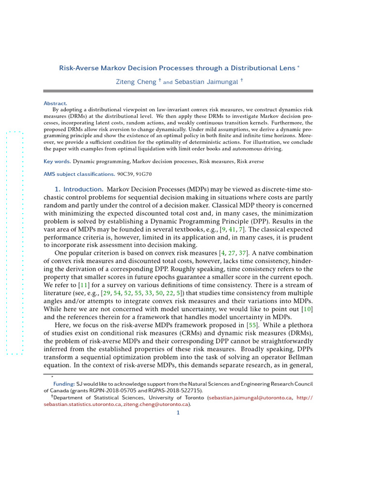 Risk Averse Markov Decision Processes Through A 2xw95pm9ak | PDF | Risk Aversion | Risk