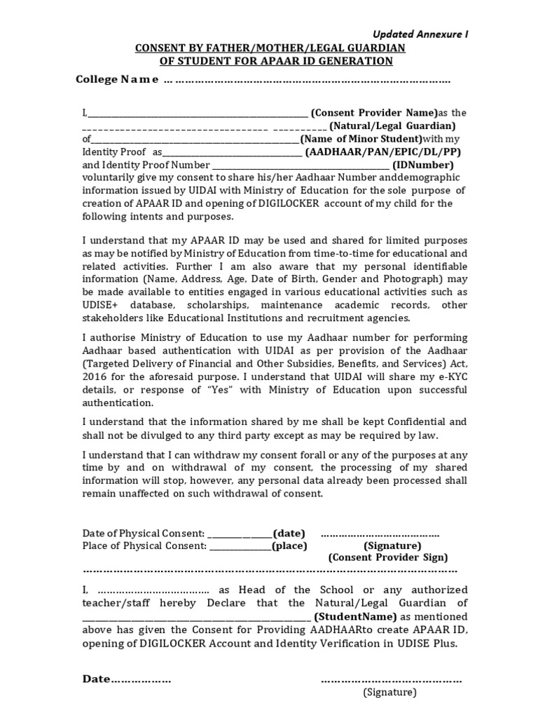 APAAR Consent Form Shashi Madam | PDF | Authentication | Access Control