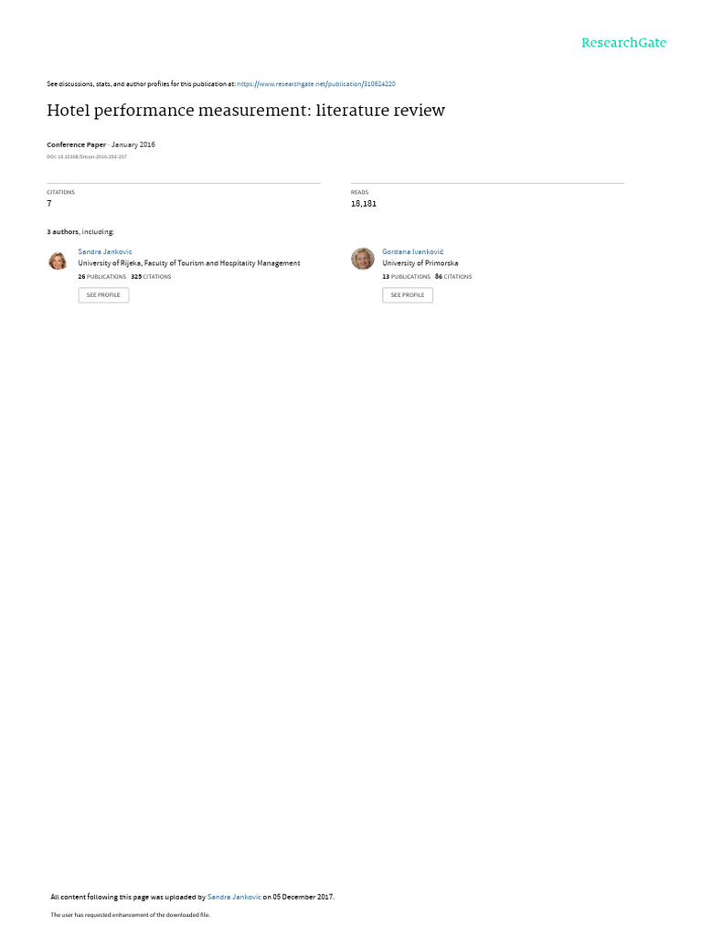 Hotel Performance Measurement Literature Review | PDF | Strategic ...