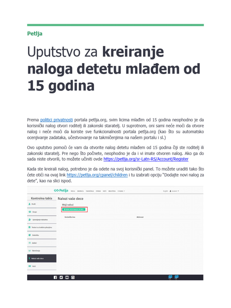 Uputstvo Roditelj | PDF