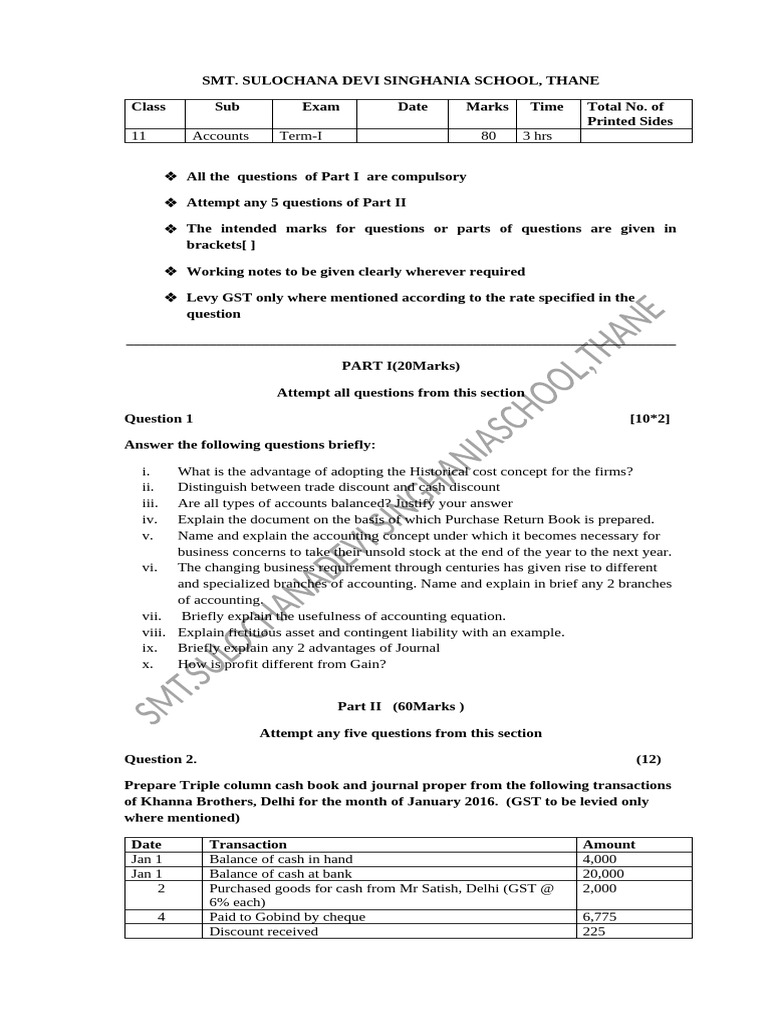 Accounts STD 11 Term 1 2019 2 | PDF | Debits And Credits | Cheque