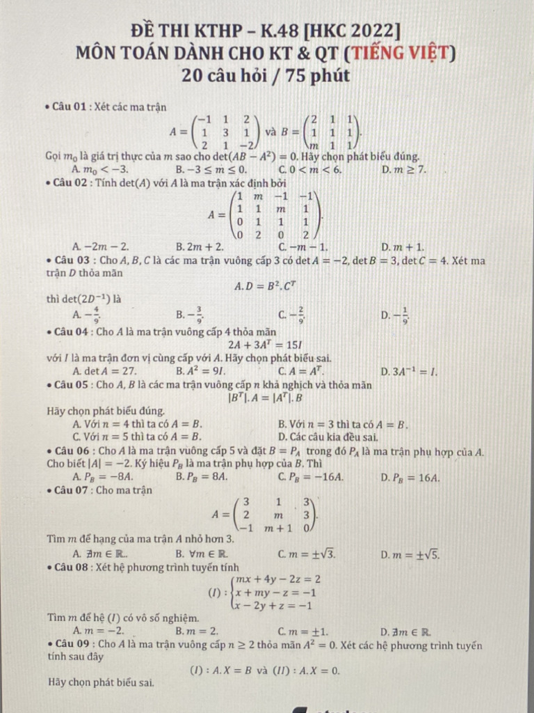 Đề KTHP TCC K49 | PDF