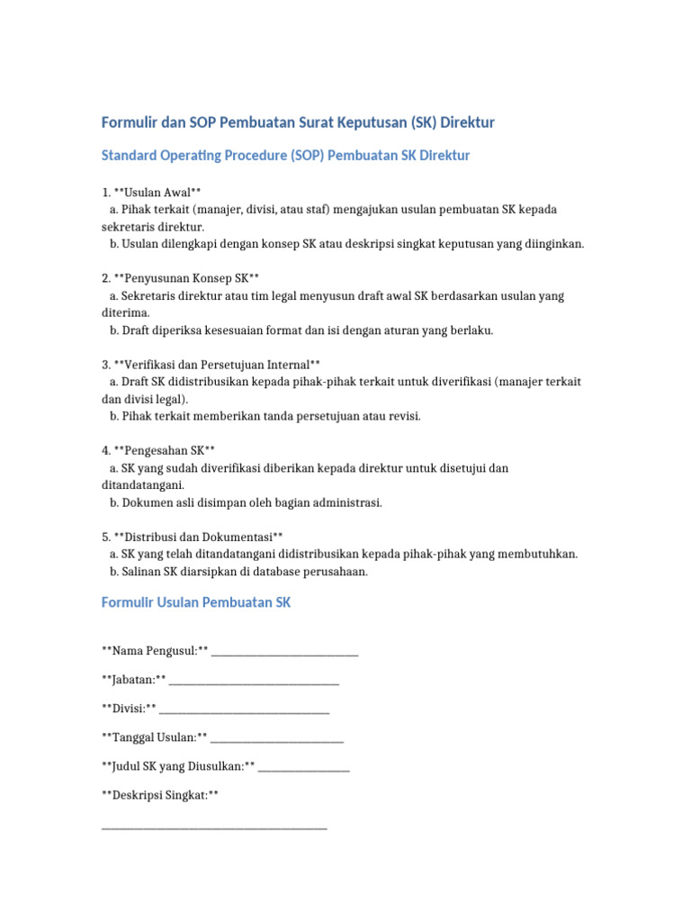 Formulir Dan SOP SK Direktur | PDF | Bisnis | Komputer