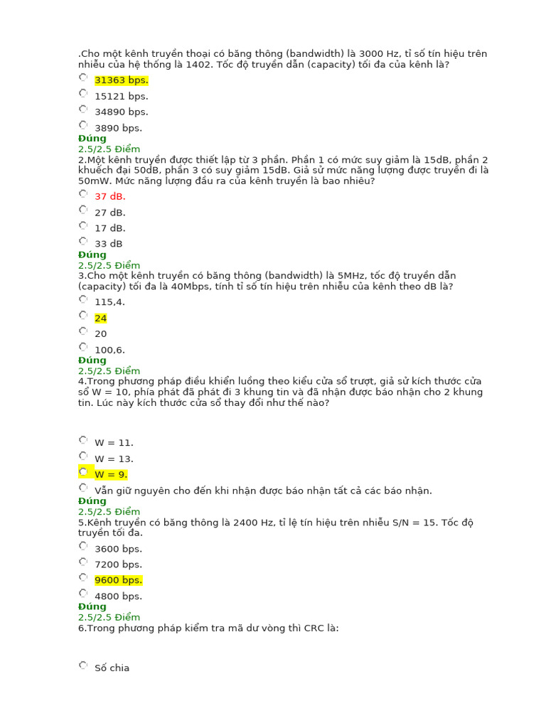 Trắc nghiệm KTTSL 1 | PDF