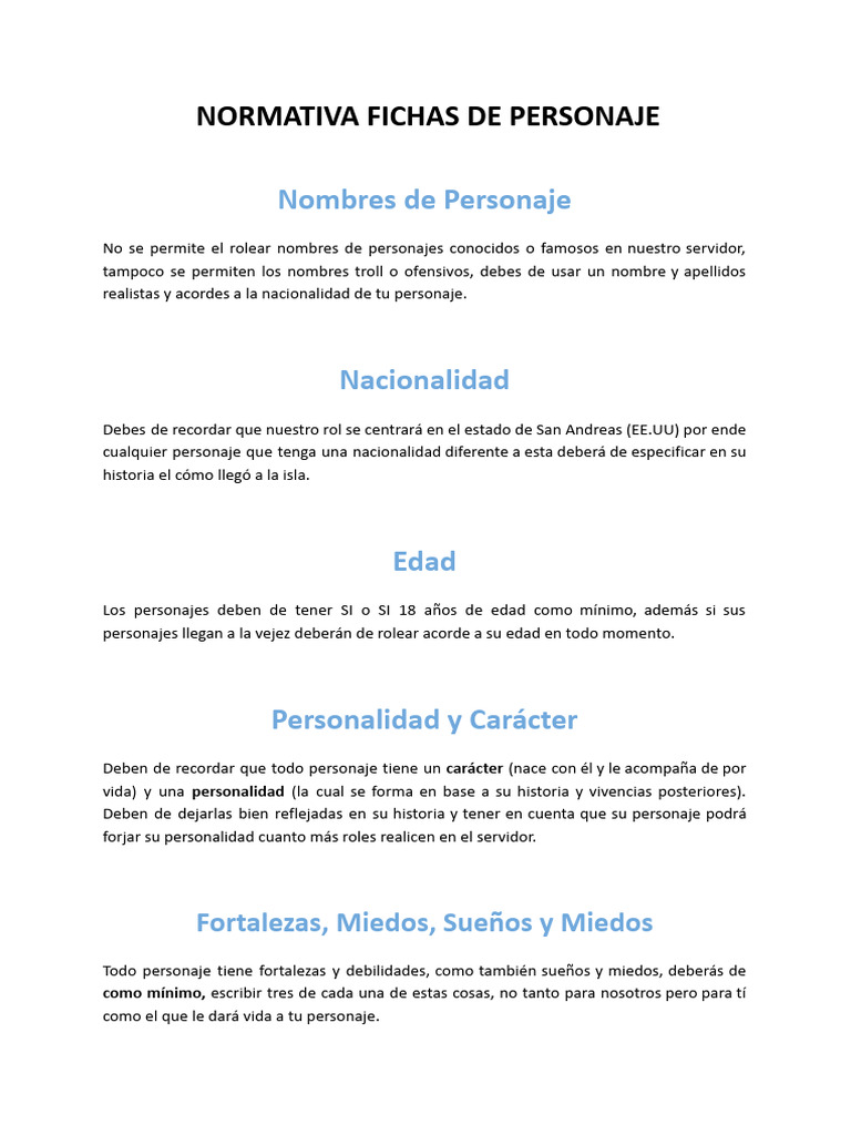 Somos Roleplay - Normativa Fichas | PDF