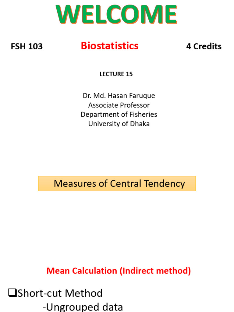 Lecture 15 (FSH 103) Ahahshshab | PDF | Mean | Applied Mathematics