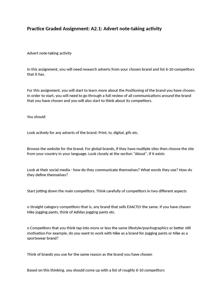 Practice Graded Assignment - A2.1 - Advert Note-Taking Activity | PDF | Career & Growth