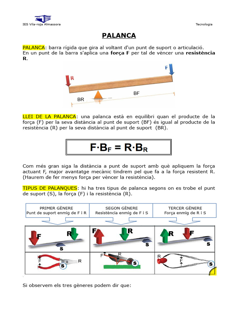 Mecanismes Fitxa 1 Palanques | PDF