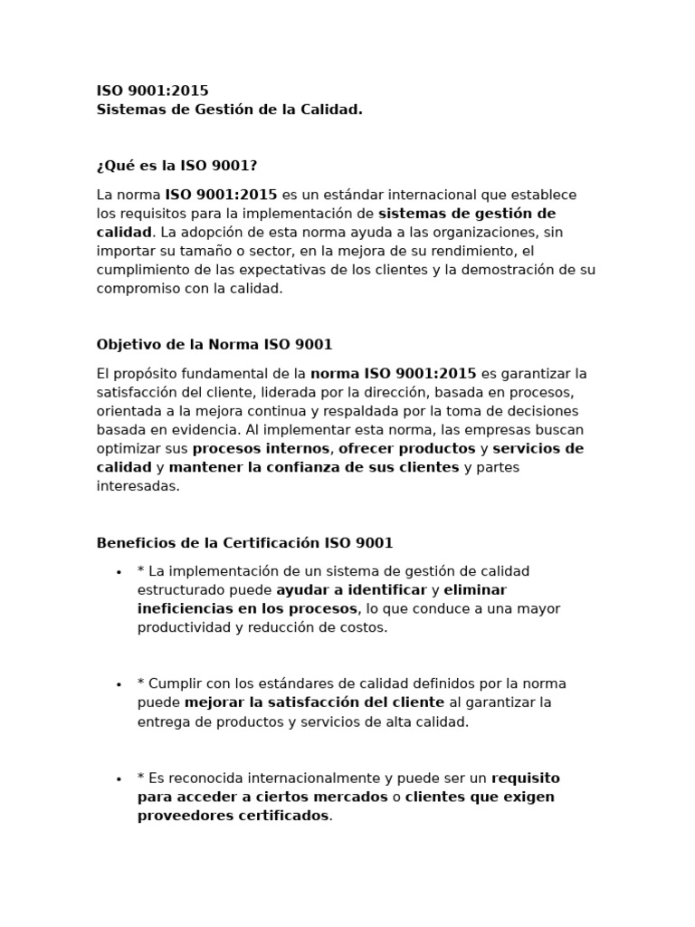 Iso 9001 | PDF | Calidad (comercial) | Sistema de manejo de calidad