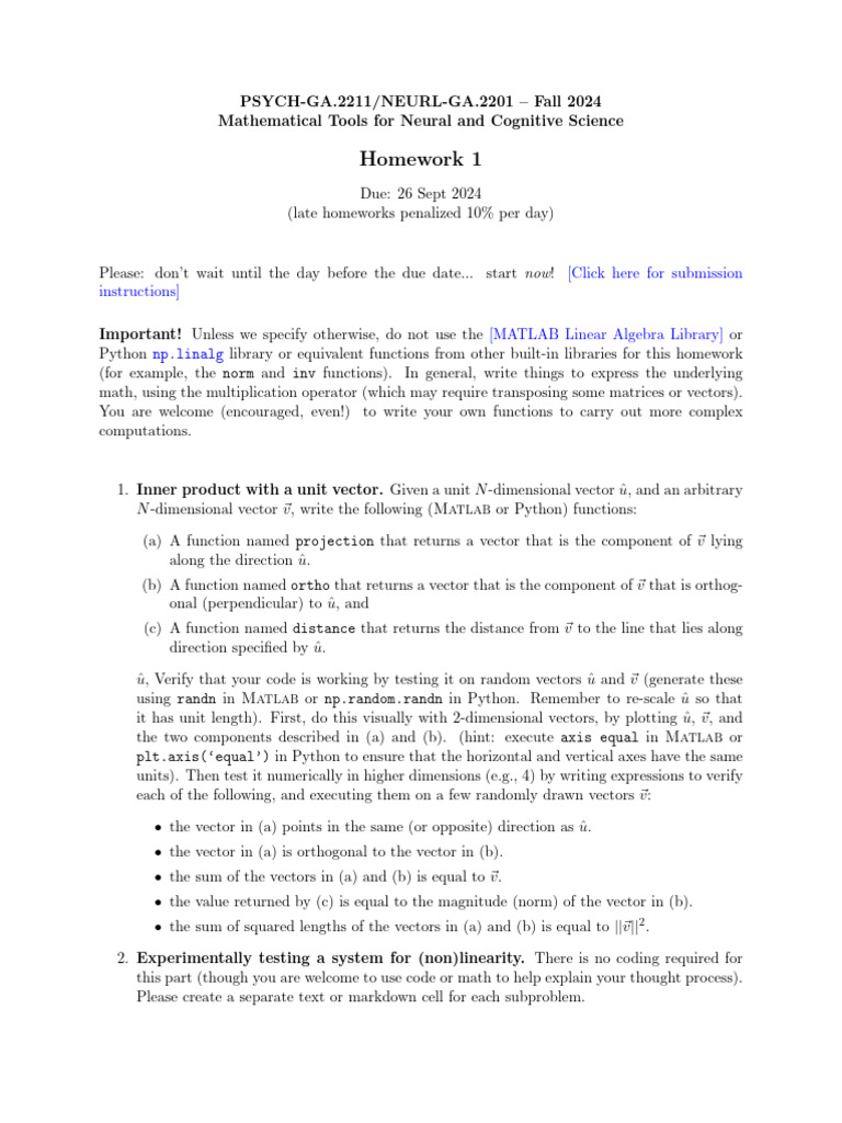 Neural & Cognitive Sci Homework | PDF | Visual Cortex | Matrix (Mathematics)