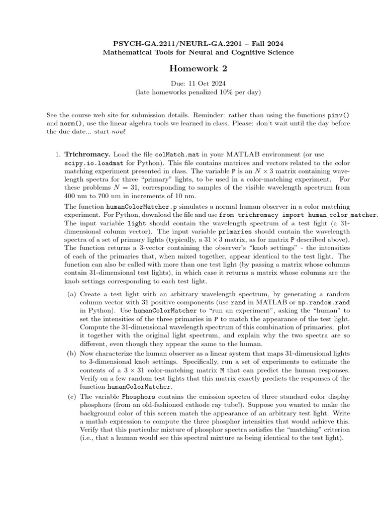 Neural and Cognitive Science Homework 2 | PDF | Matrix (Mathematics ...