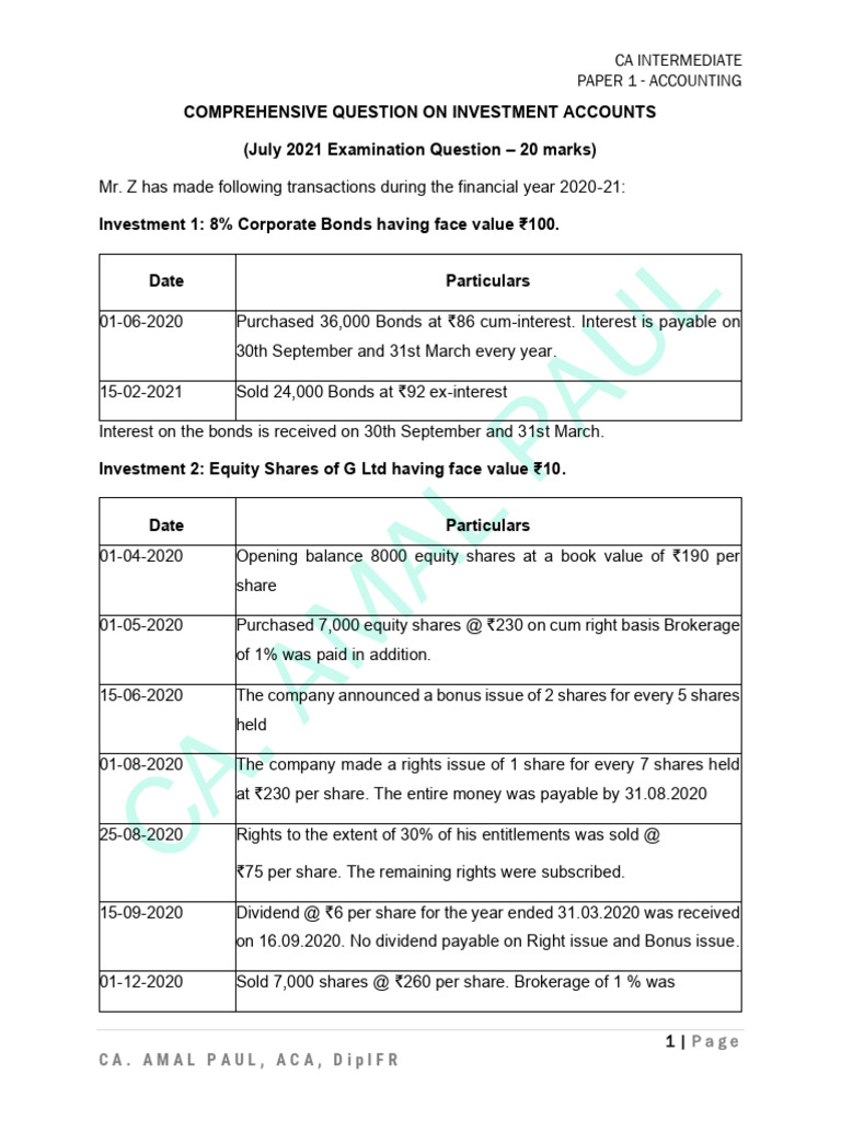 Investment Accounting for CA Intermediate | PDF | Investing | Dividend
