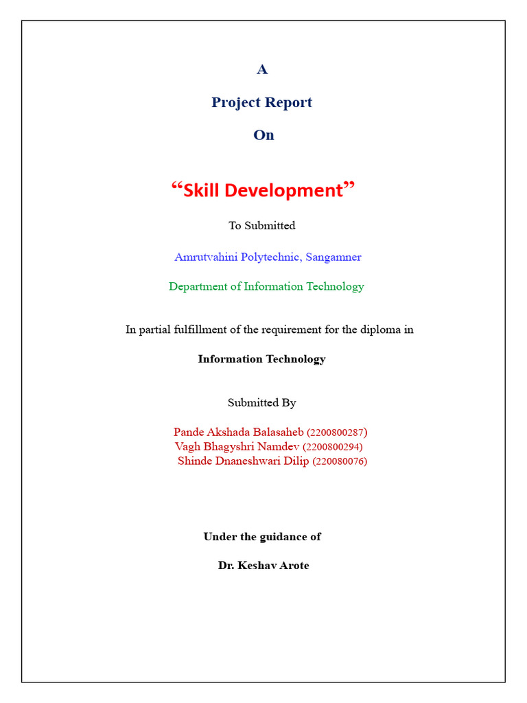 Skill Development Project Report | PDF | Entrepreneurship | Literacy