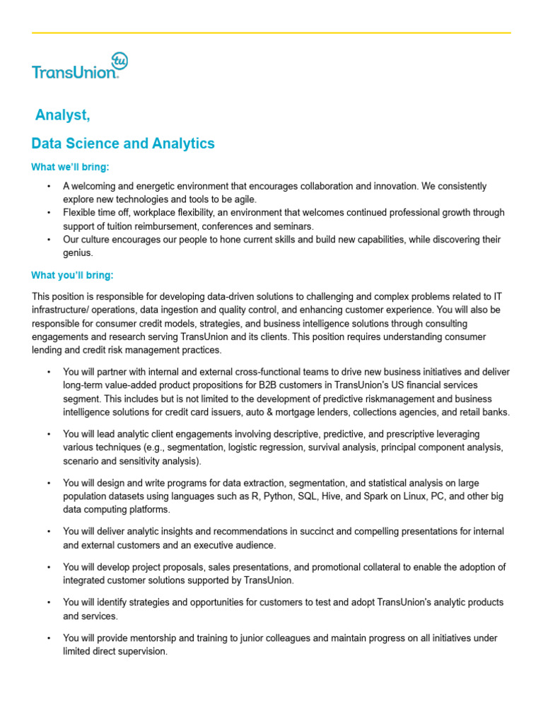JD DSA Analyst | PDF | Analytics | Business
