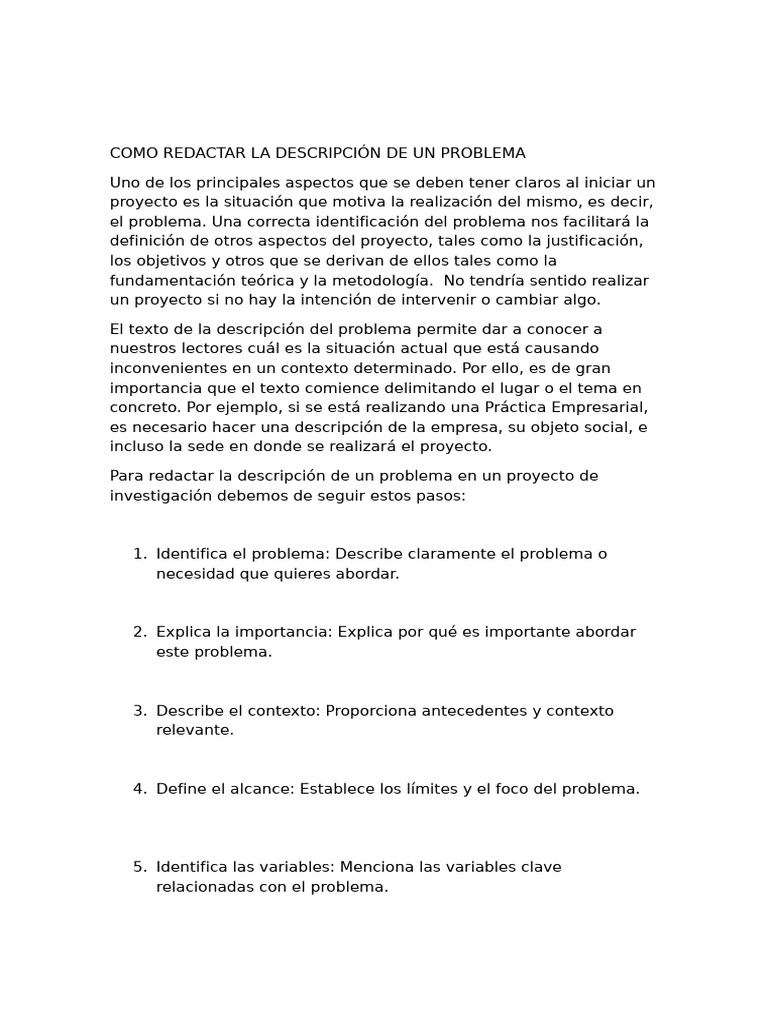 Como Redactar La Descripción Del Problema | PDF | Crecimiento personal ...