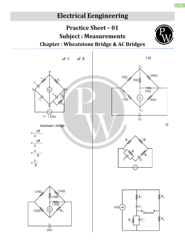 Wheatstone Bridge & AC Bridges - Practice Sheet 01 (By Sathish Sir) | PDF | Capacitance ...