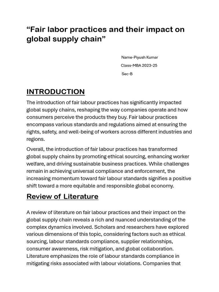 Fair Labor Practices and Their Impact On Global Supply Chain | PDF ...