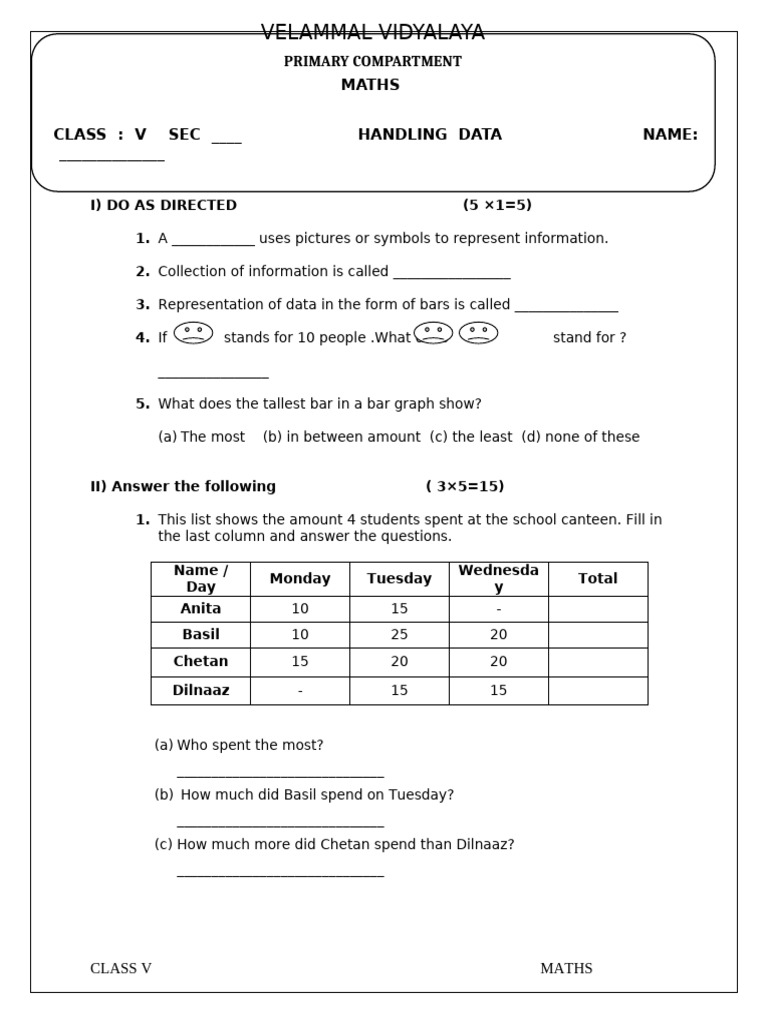 Class 5 Data Handling Worksheet | PDF | Theoretical Computer Science ...