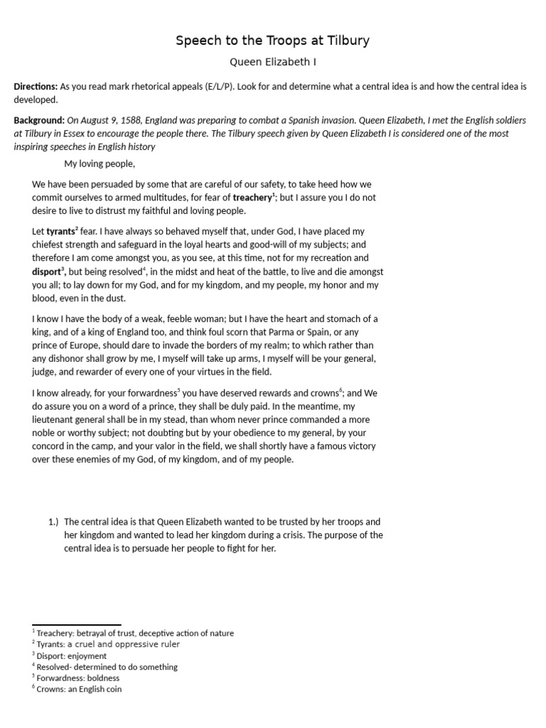 Speech To The Troops at Tilbury - SE | PDF