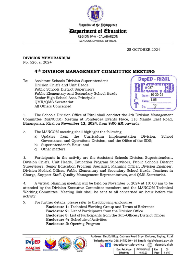 Division Memorandum No. 526 S. 2024 | PDF | Philippines