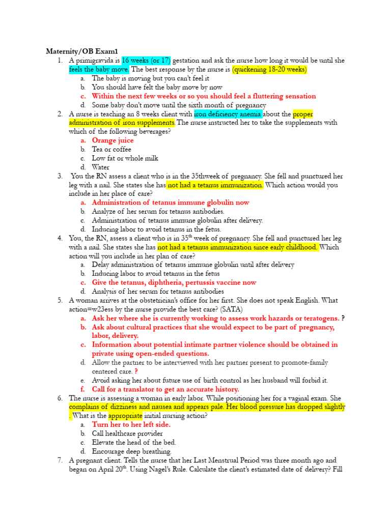 Exam 1 Maternity - OB Exam1 | PDF | Pregnancy | Fetus