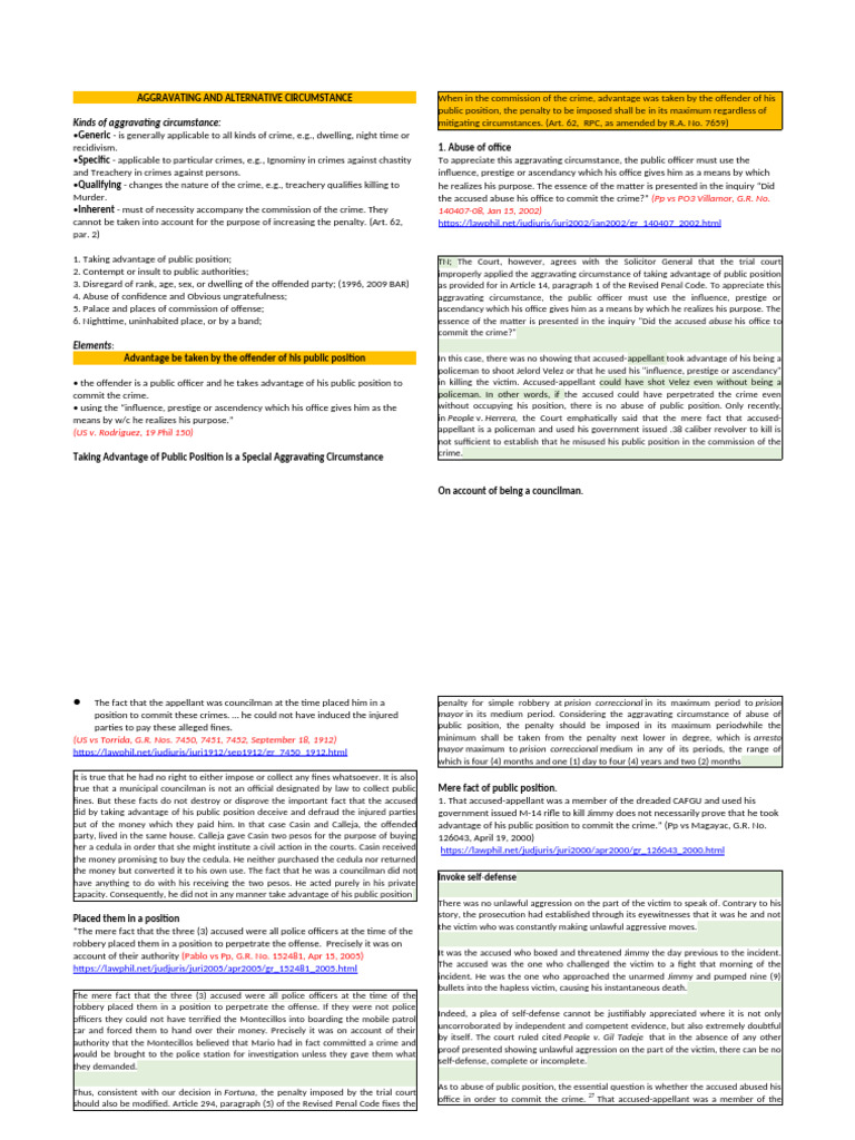 Aggravating and Alternative Circumstance | PDF | Crimes | Crime & Violence