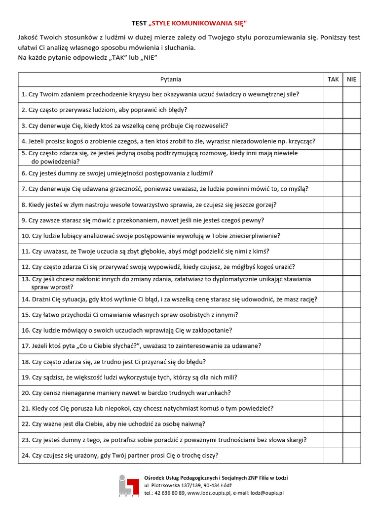 TEST - Style Komunikowania Się | PDF