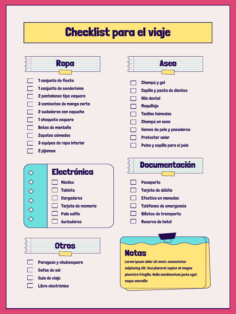 Checklist Documento A4 Scrapbook Viaje Divertido Rosa y Azul | PDF