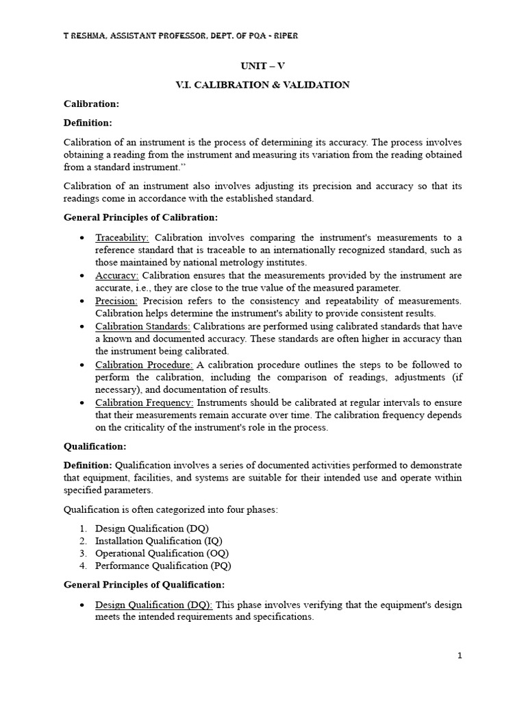 Unit - V Qa Material | PDF | Verification And Validation | Calibration