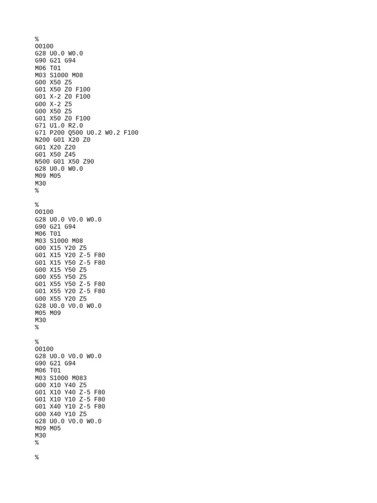 CNC Programming Code Examples | PDF | Computers | Technology & Engineering