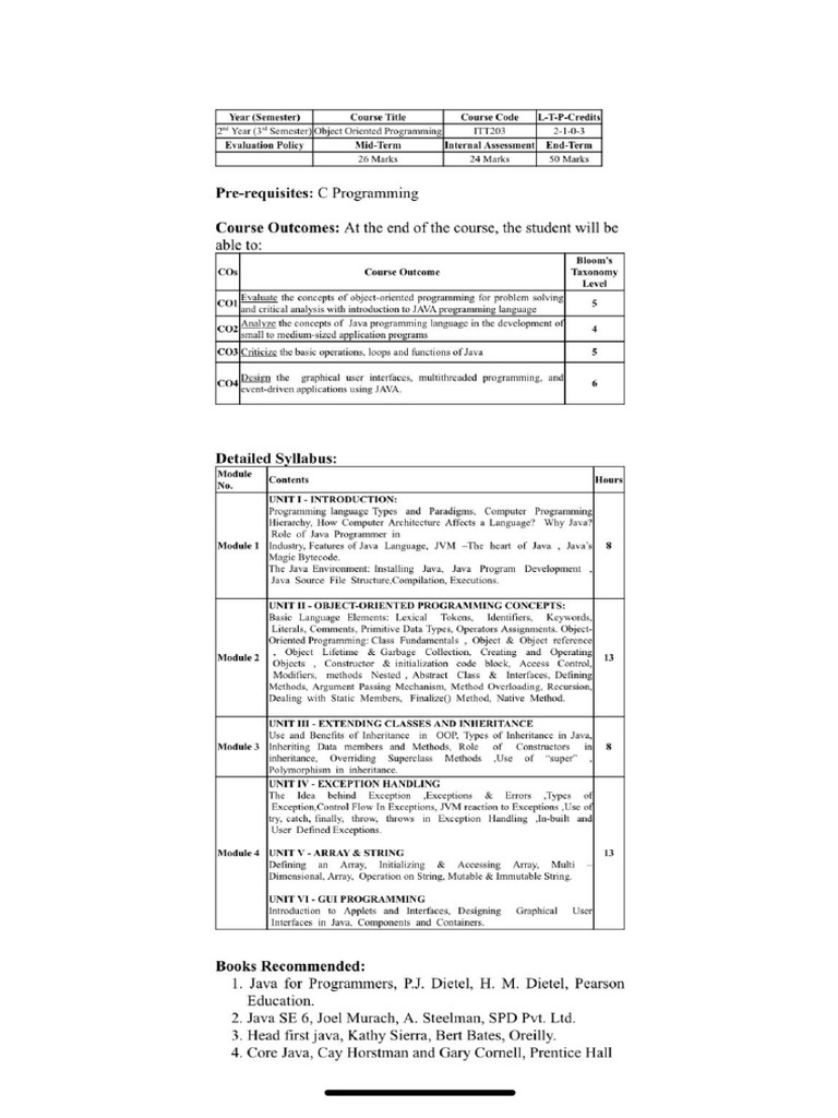 Object Oriented SYLLABUS | PDF