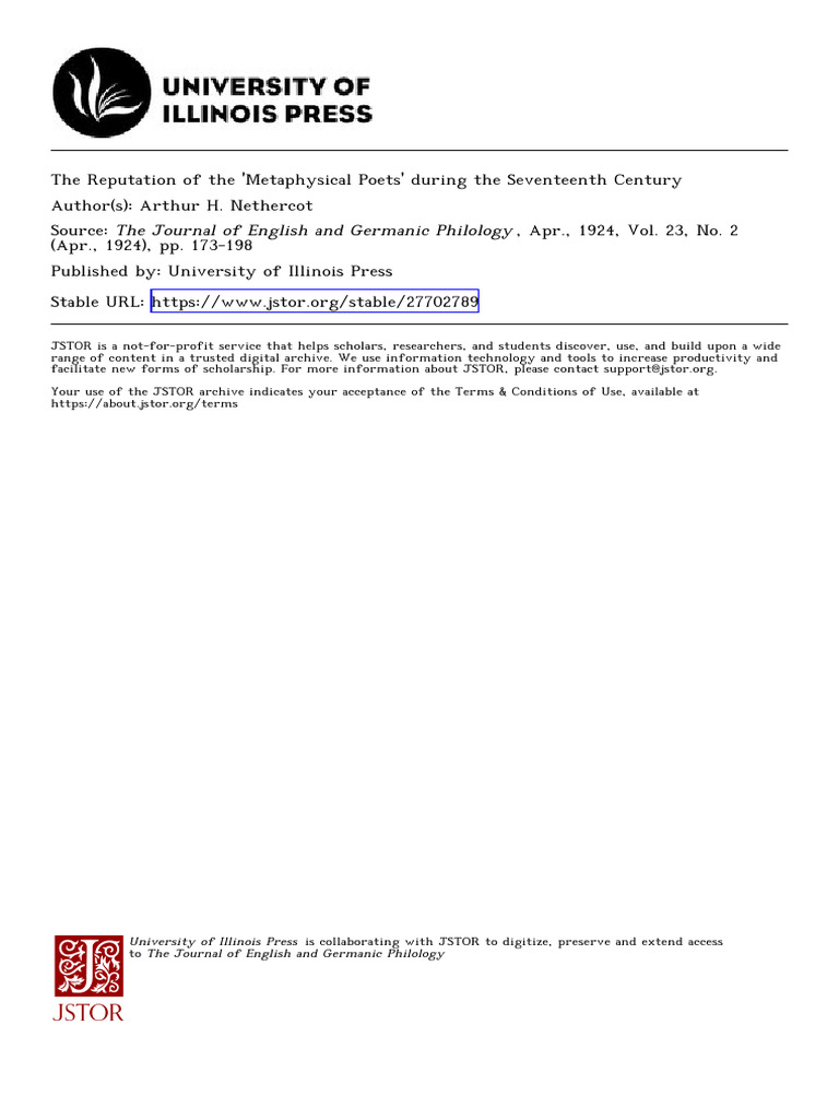 Nethercot ReputationMetaphysicalPoets 1924 | PDF | Art | Classics