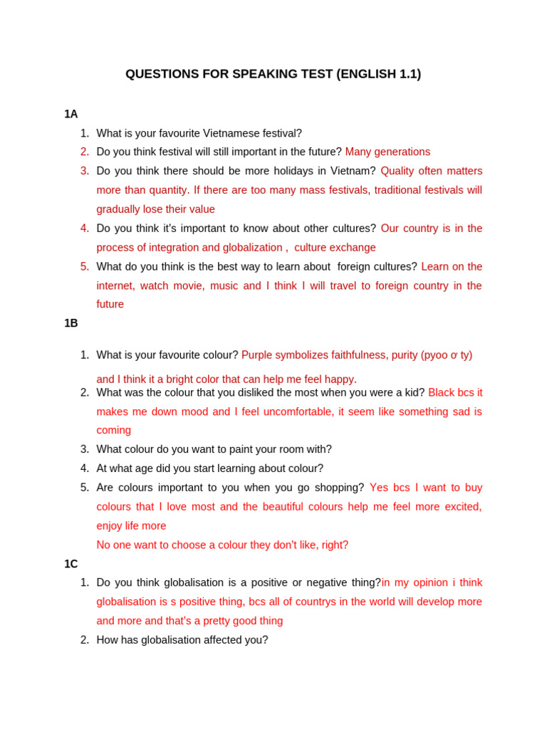 Questions For Speaking English | PDF | Self-Improvement