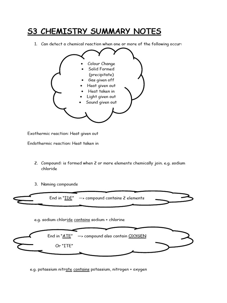 s3 Chemistry Summary Notes | PDF | Ion | Ionic Bonding