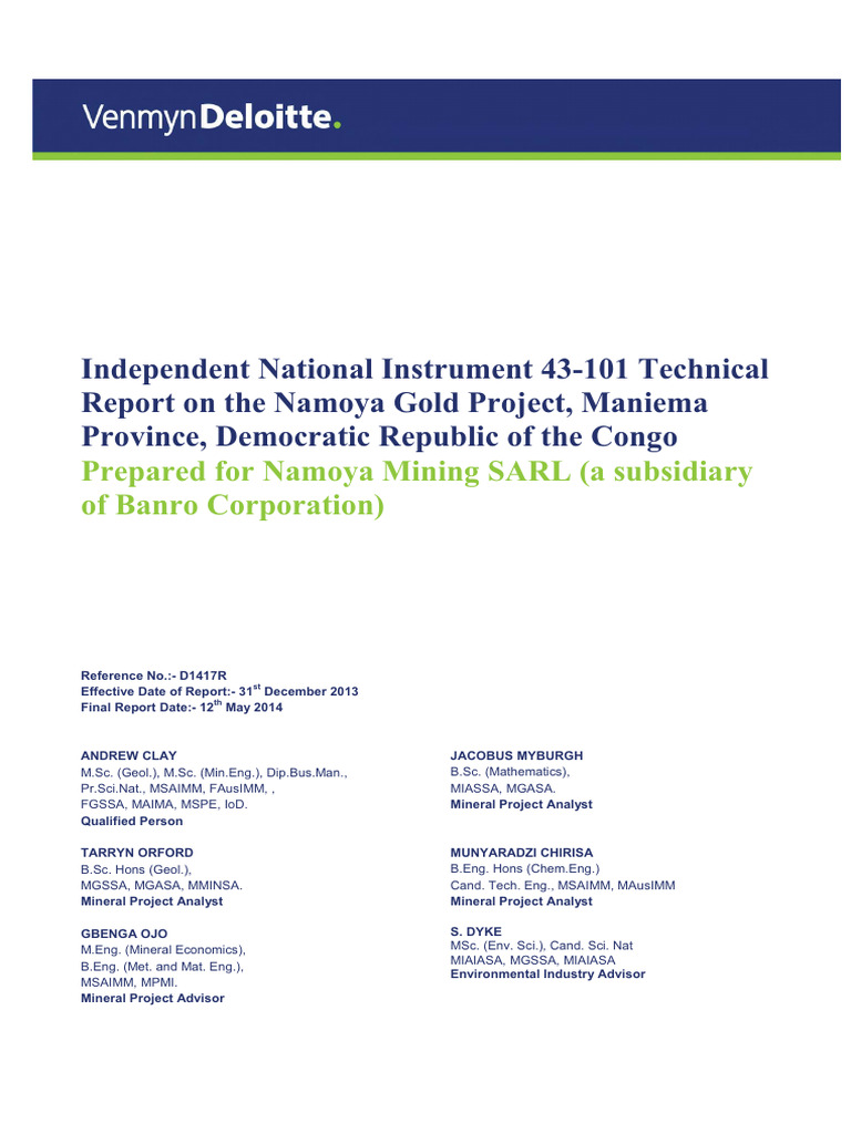 Namoya Gold Project Report | PDF | Mining