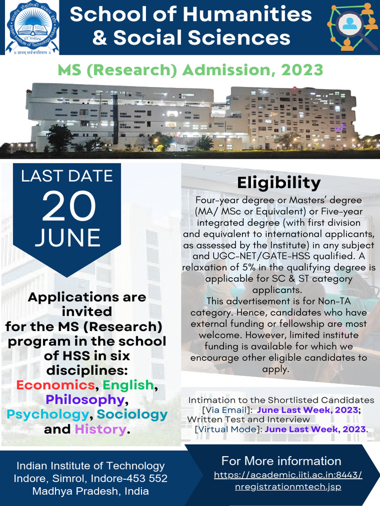 MS Research Admission, IIT Indore-2023 | PDF | Master Of Science | Academic Degree