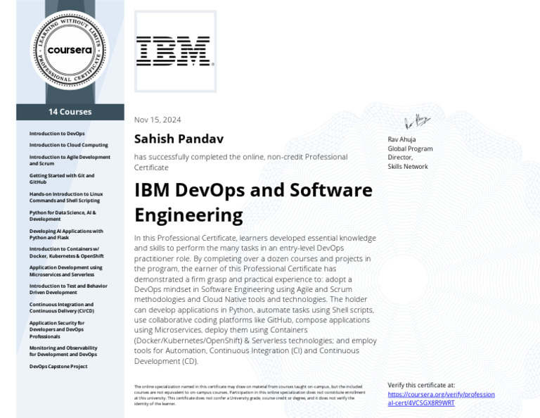 Ibm Devops and Software Engineering: Sahish Pandav | PDF | Information Technology Management ...