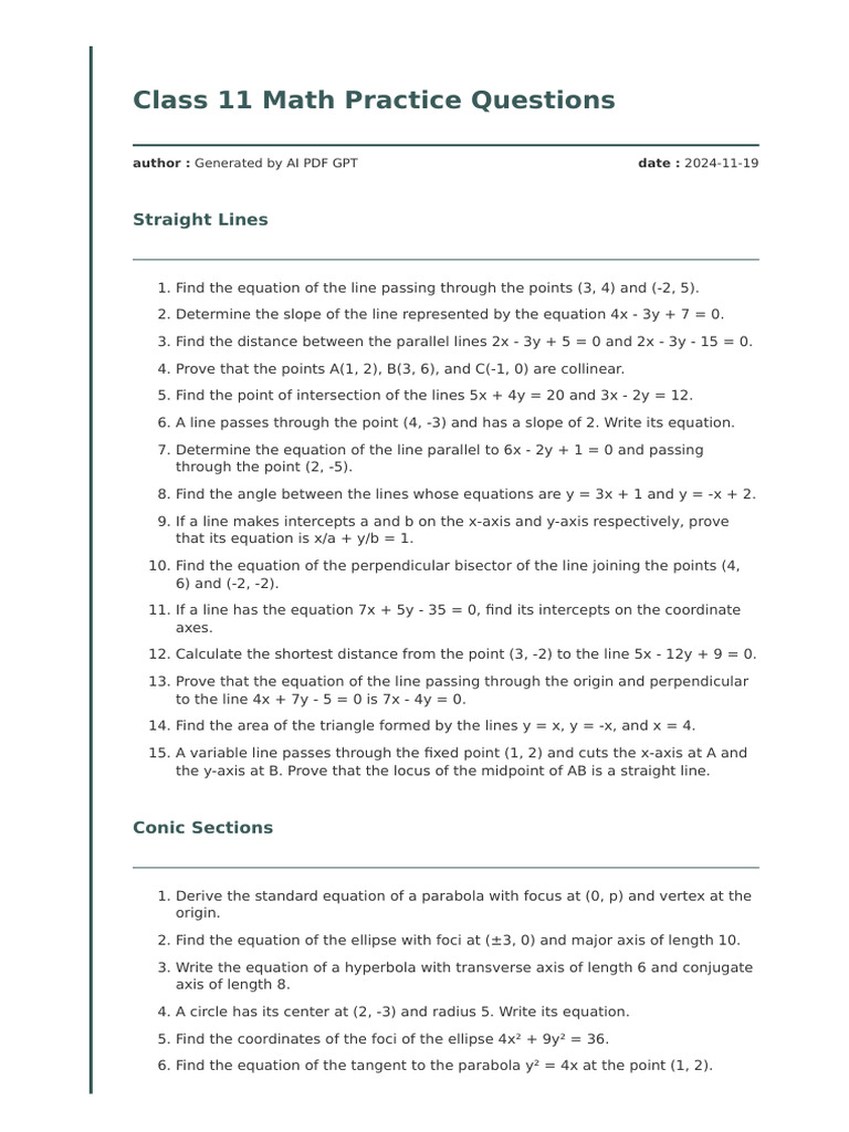 Maths Practice Paper For Ut 2 | PDF | Ellipse | Line (Geometry)