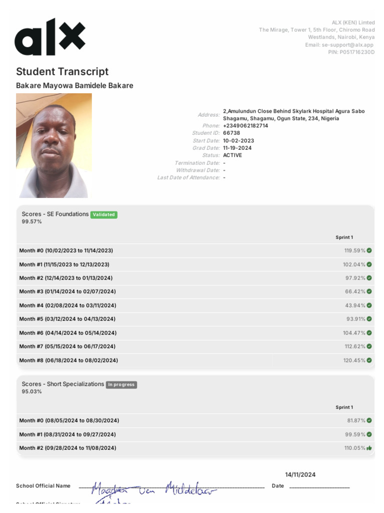 Transcript - 66738 - Bakare Mayowa Bamidele (Mayowa) Bakare | PDF