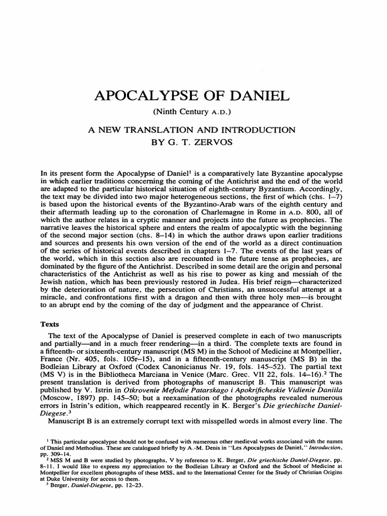 1983 The Apocalypse of Daniel 9the Century Ad 0 A New Translation ...