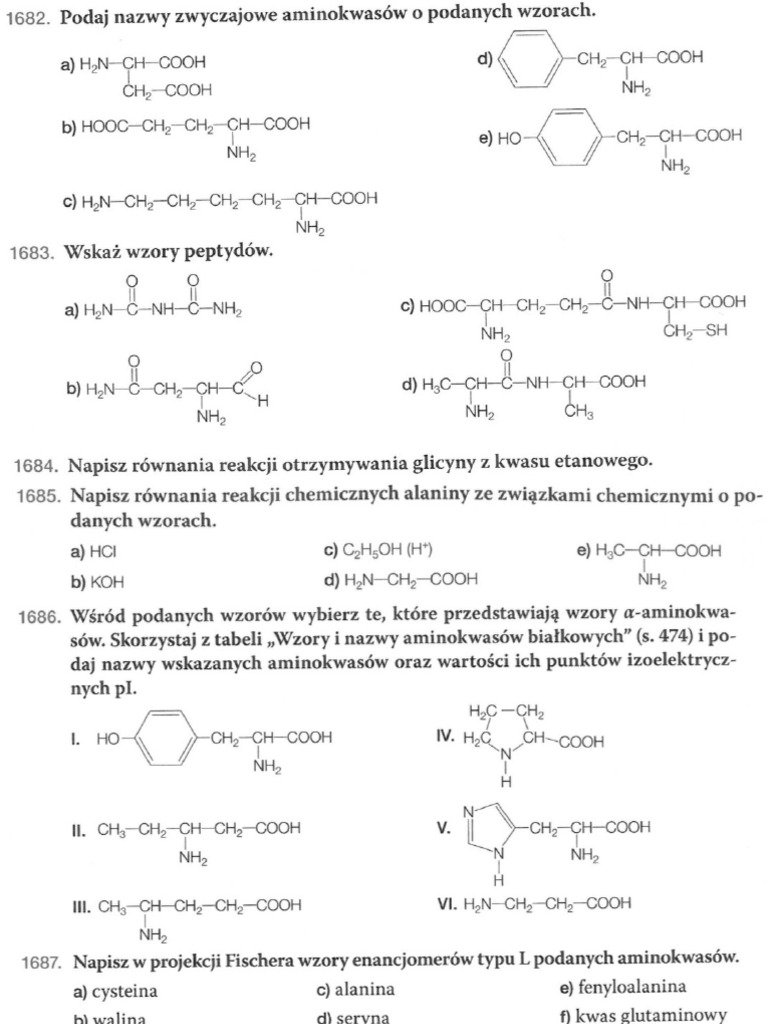 Aminokwasy + Białka - ZADANIA | PDF