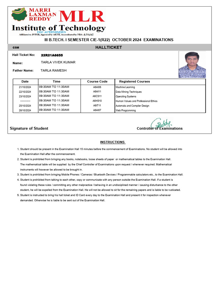 Hallticket (1) | PDF | Computing | Computer Science