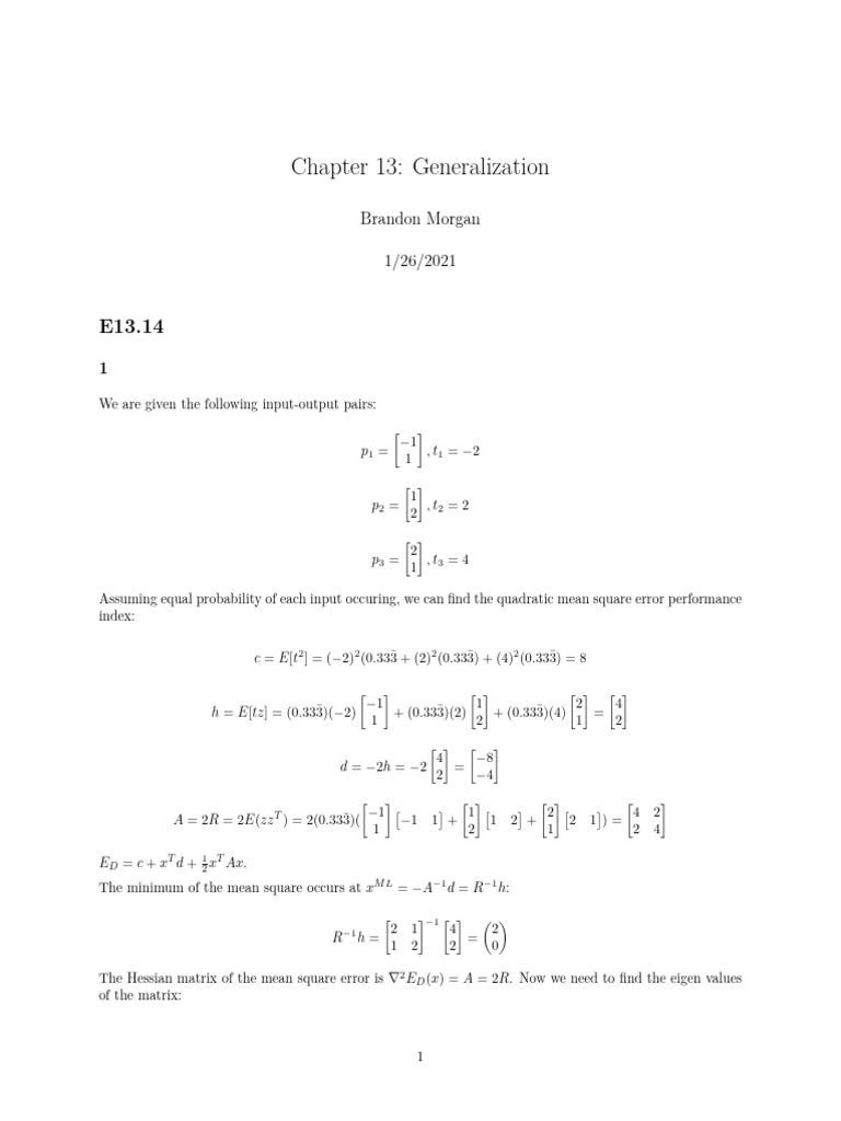 Chapter 13: Generalization: Brandon Morgan 1/26/2021 | PDF | Mathematical Physics | Applied ...