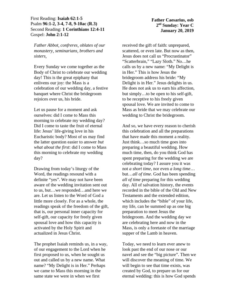 2nd Sunday of Ordinary Time - Year C | PDF | Jesus | Religious Belief ...