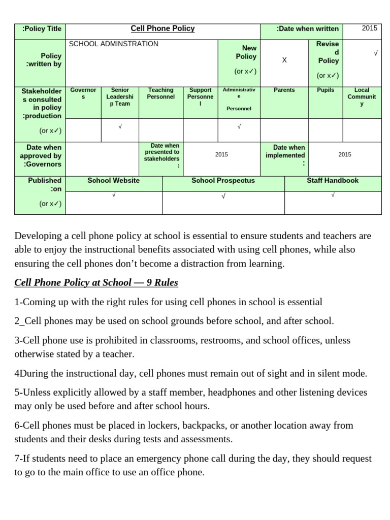 Cell Phone Policy | PDF