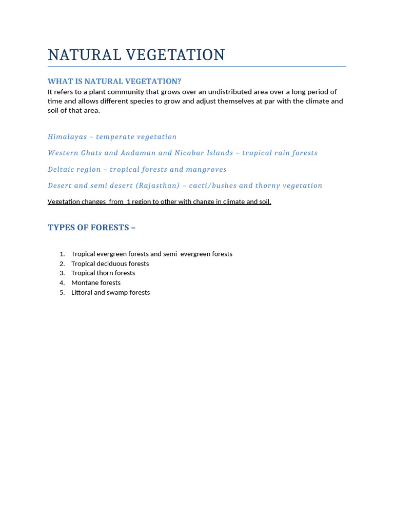 NATURAL VEGETATION | PDF | Forests | Forestry